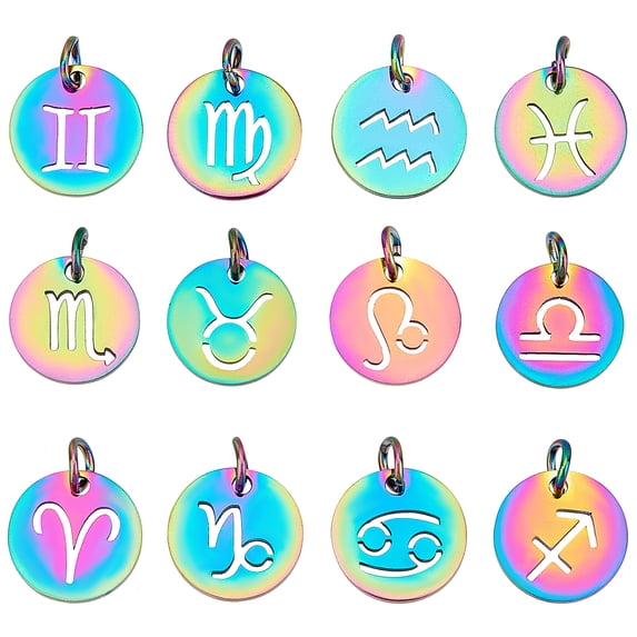 12Pcs Rainbow Color Ion Plating(IP) 201 Stainless Steel Charms with ...