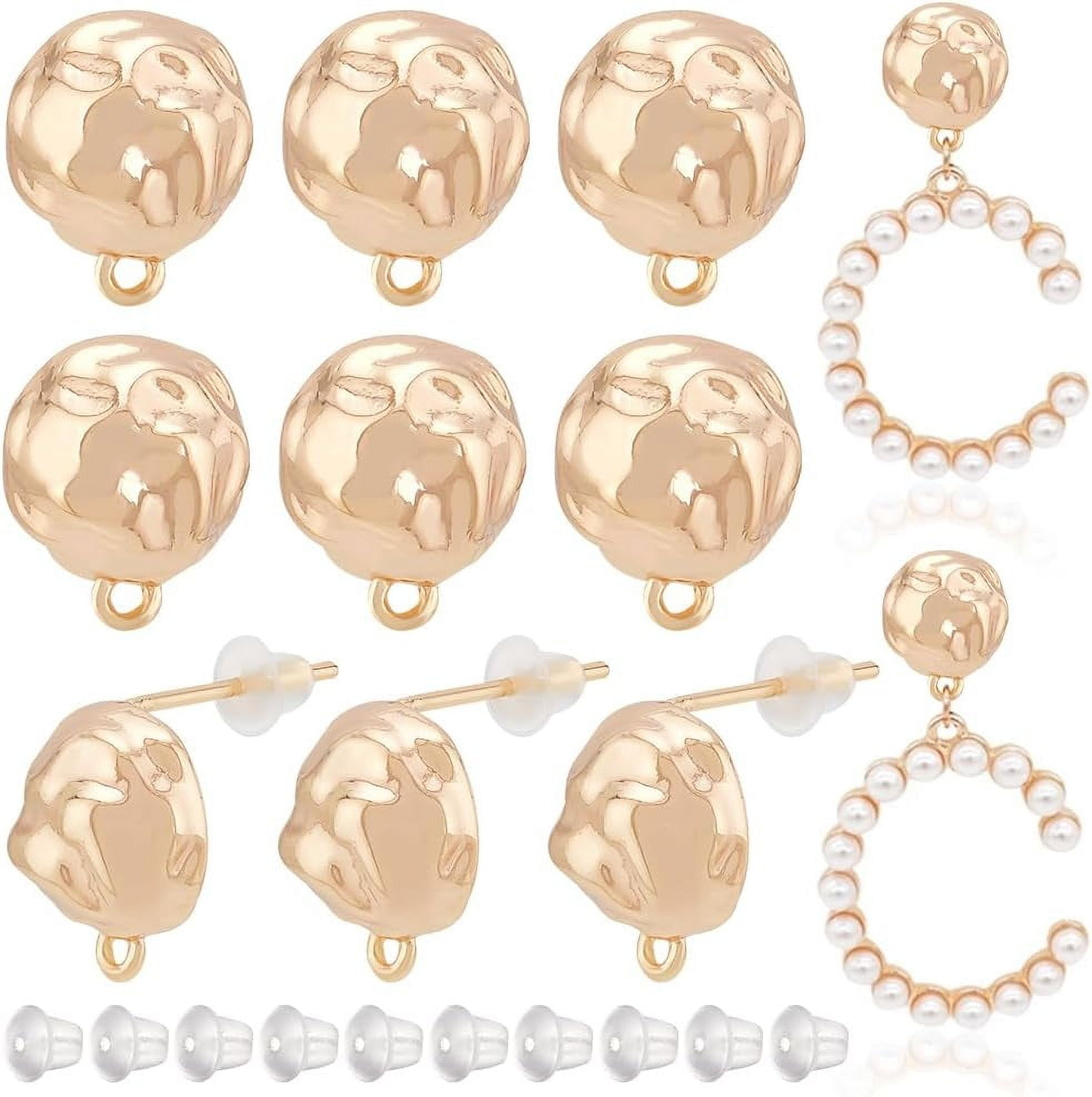 12Pcs Real 18K Gold Plated Brass Round Stud Earrings Findings with ...