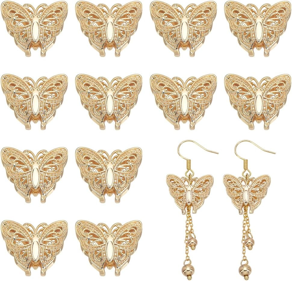 12Pcs Real 18K Gold Plated Butterfly Pendant Gold Butterfly Charms for Bracelet Necklace Earring ...