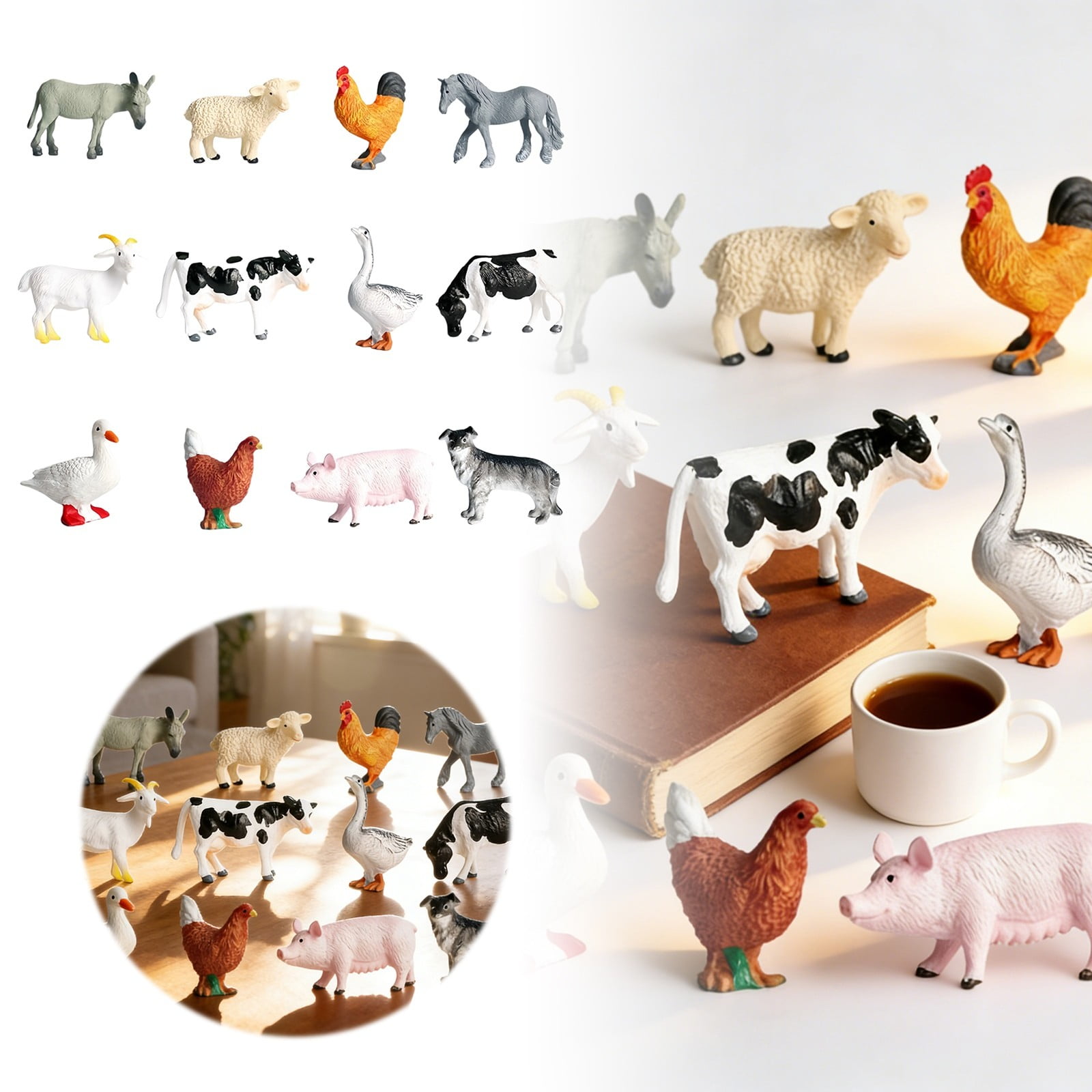12Pcs Realistic Farm Animal Figurines - Mini Farm Animals Toys Playset ...