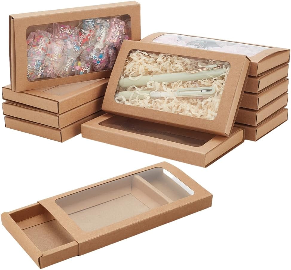 12Pcs Rectangle Kraft Paper Boxes Brown Bakery Favor Boxes 6.3×3.4×0 ...
