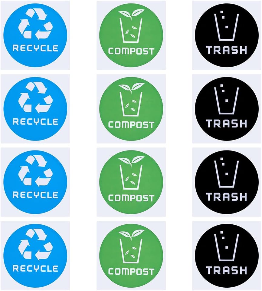 12Pcs Recycle Sticker Trash Bin Label 4.21x4.21 Recycle Trash Compost ...