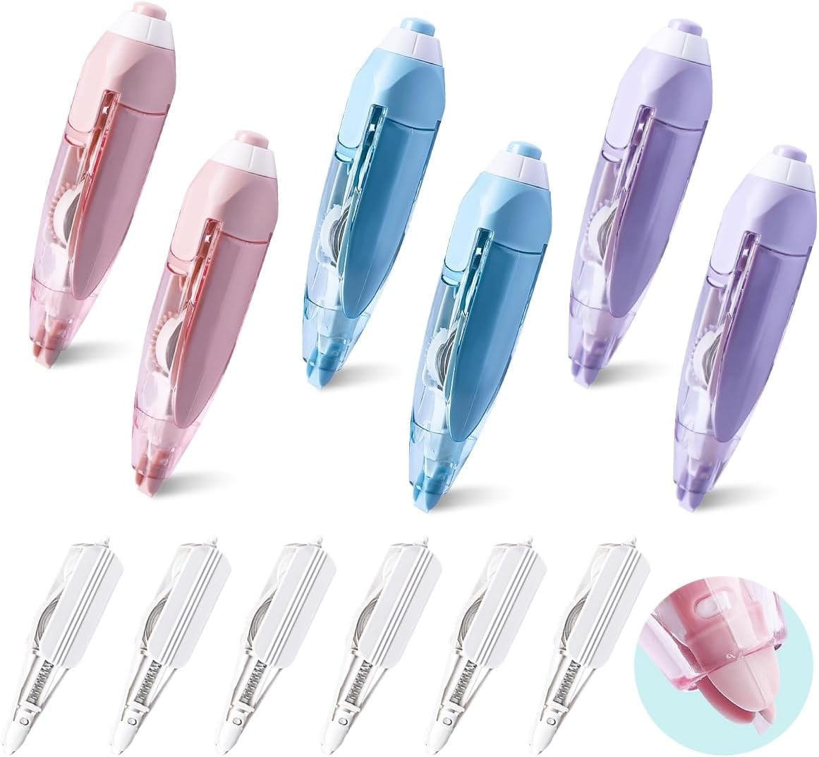 12Pcs Refillable White Out Correction Tape Set, 6 Retractable White Out ...