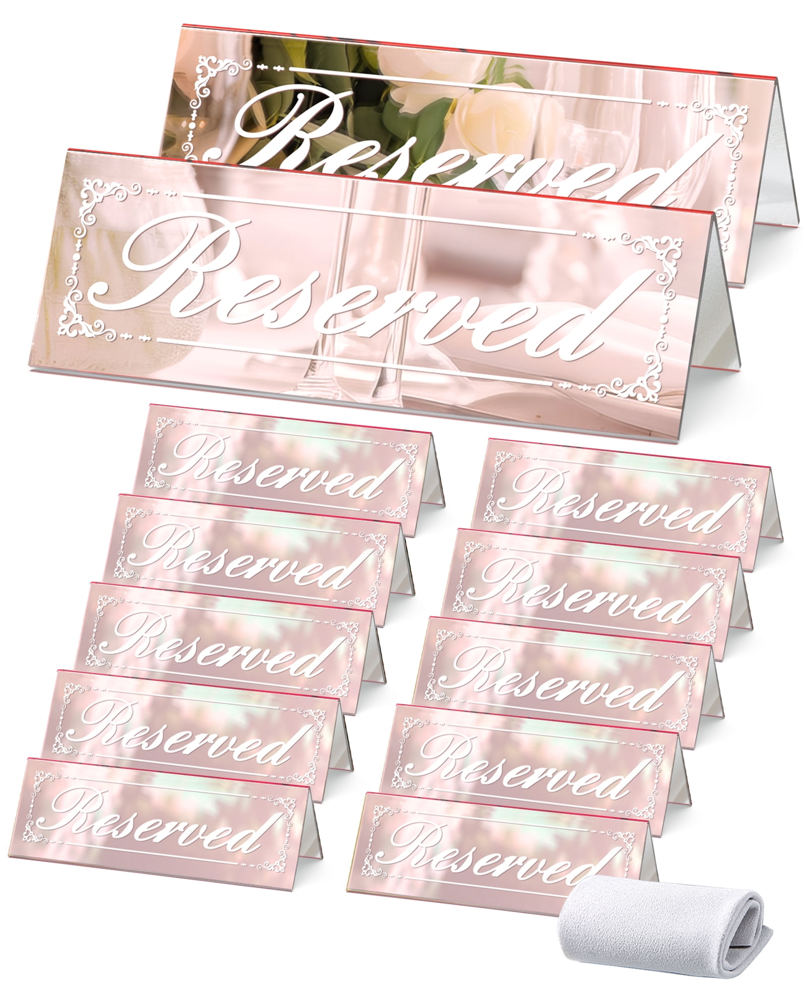 12Pcs Reserved Seating Signs with Polishing Cloth, Mirrored Double ...