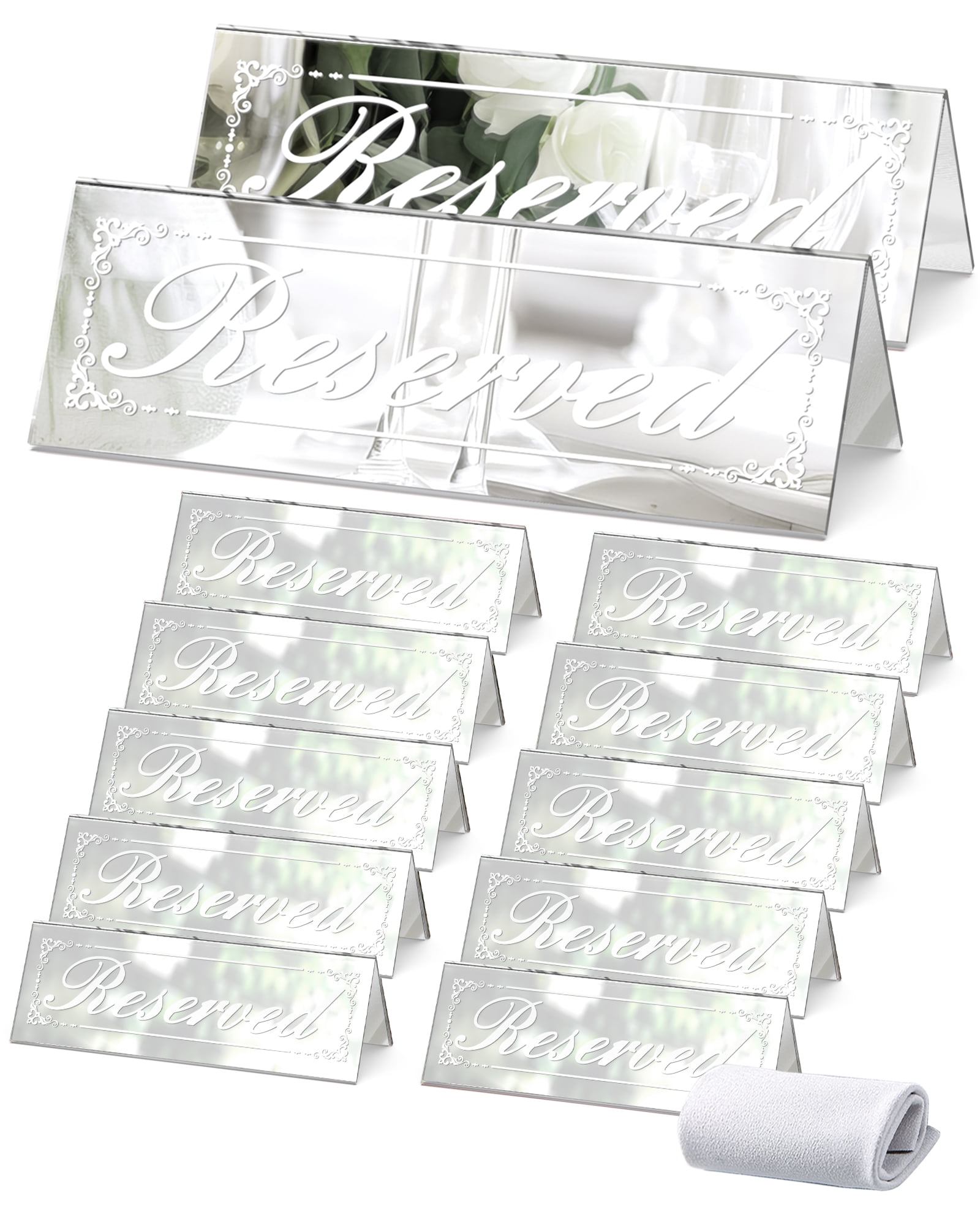 12Pcs Reserved Seating Signs with Polishing Cloth, Mirrored Double ...