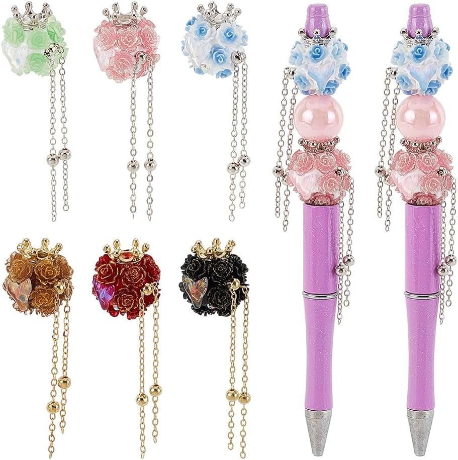 12Pcs Rhinestone Focal Beads with Resin 6 Colors Diamond Flower Pen ...