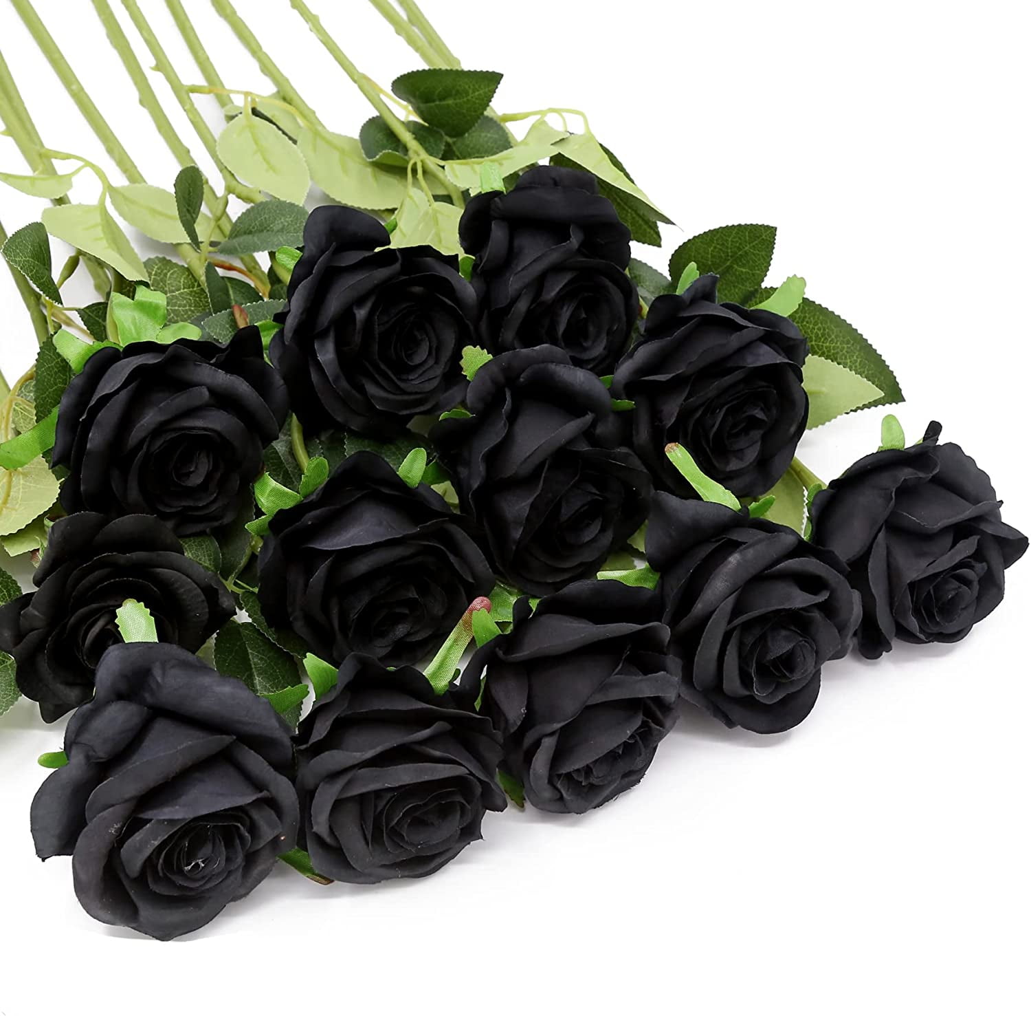 12Pcs Roses Artificial Flowers Bulk Fake Silk Black Roses Bouquet with ...