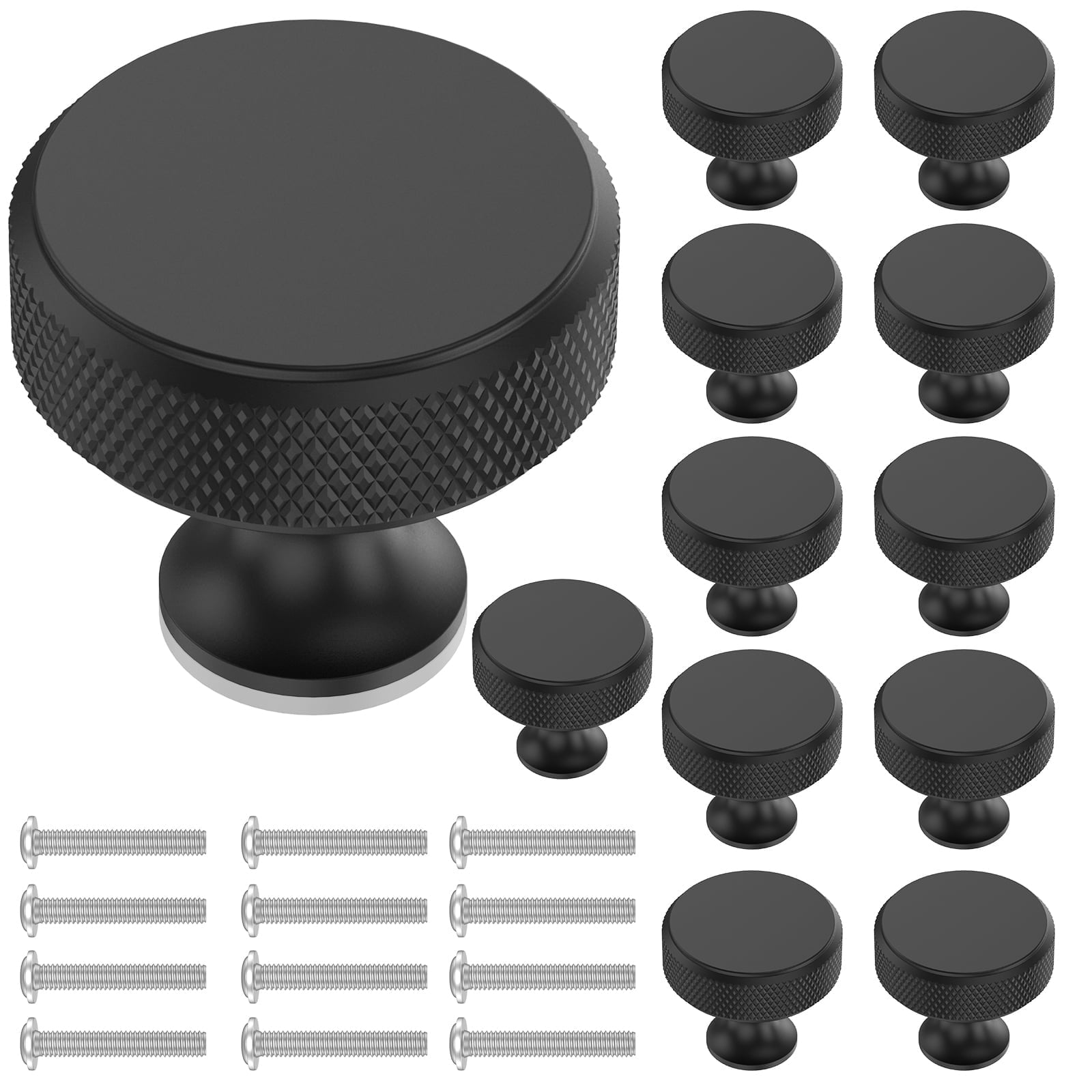 12Pcs Round Cabinet Knob Aluminum Alloy Single Hole Knurled Drawer ...