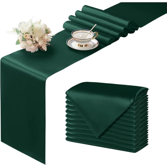 12Pcs Satin Dark Green Table Runner 12 x 108 Inch Long Party Decor ...