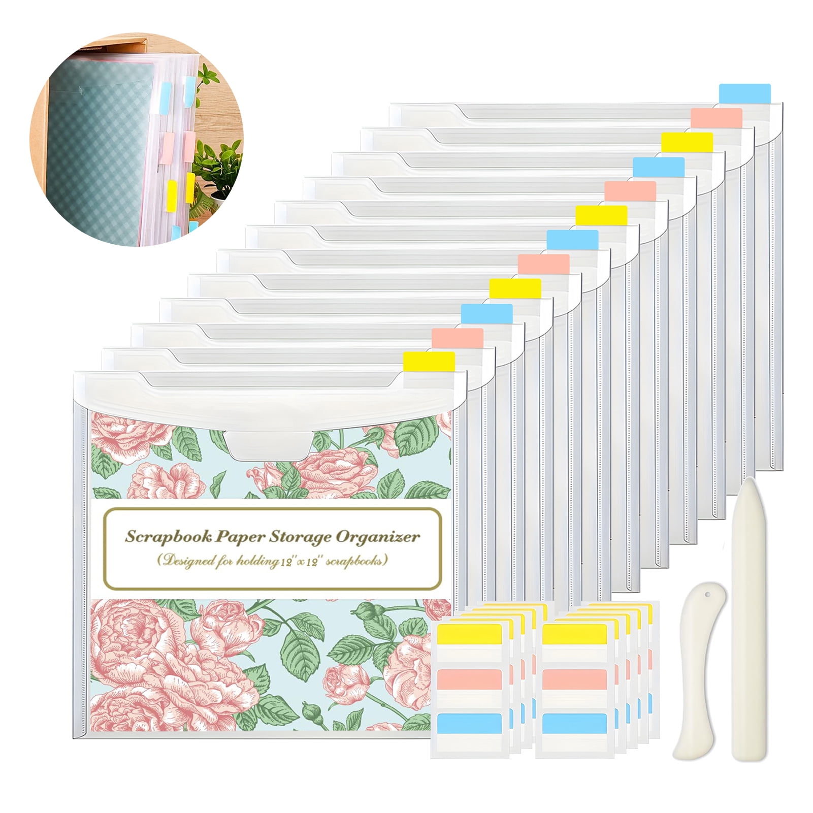 12Pcs Scrapbook Paper Organizer with Index Label Paper Folding Cutter ...