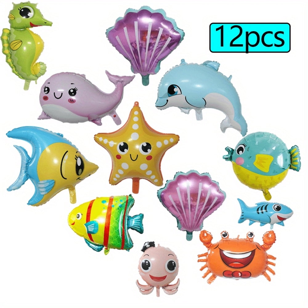 12Pcs Sea Animal Balloons ,Cute Ocean Animal Foil Balloons Under the ...