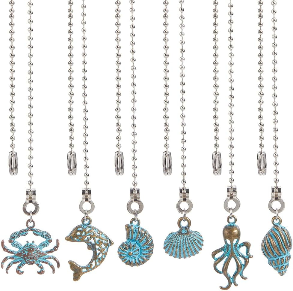 12Pcs Seashell Ceiling Fan Pull Chain Alloy Dolphin Crab Octopus Ocean ...