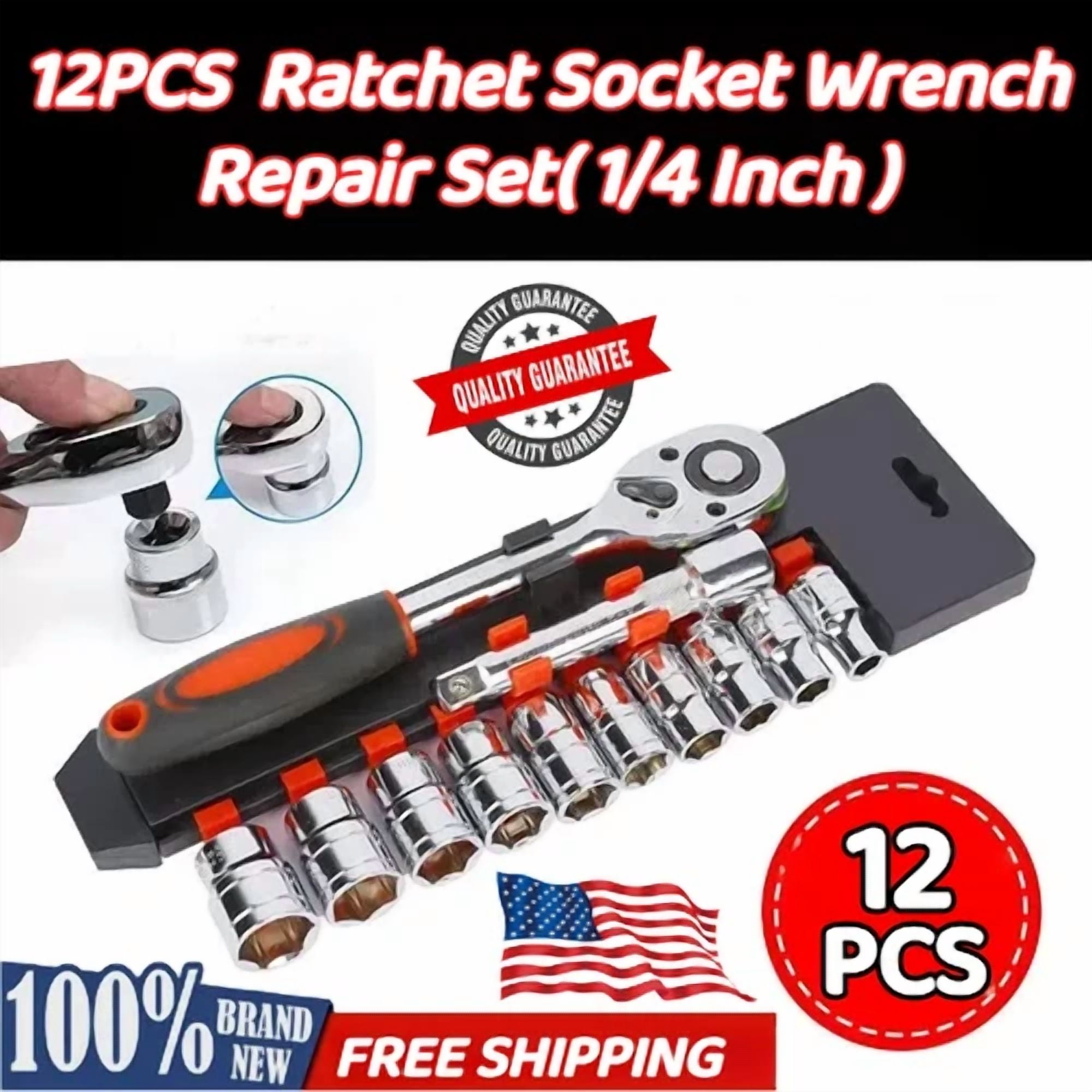 12Pcs/Set 1/4 Inch Ratchet Socket Wrench Set Metric Socket Set Repair Tool New - Walmart.com