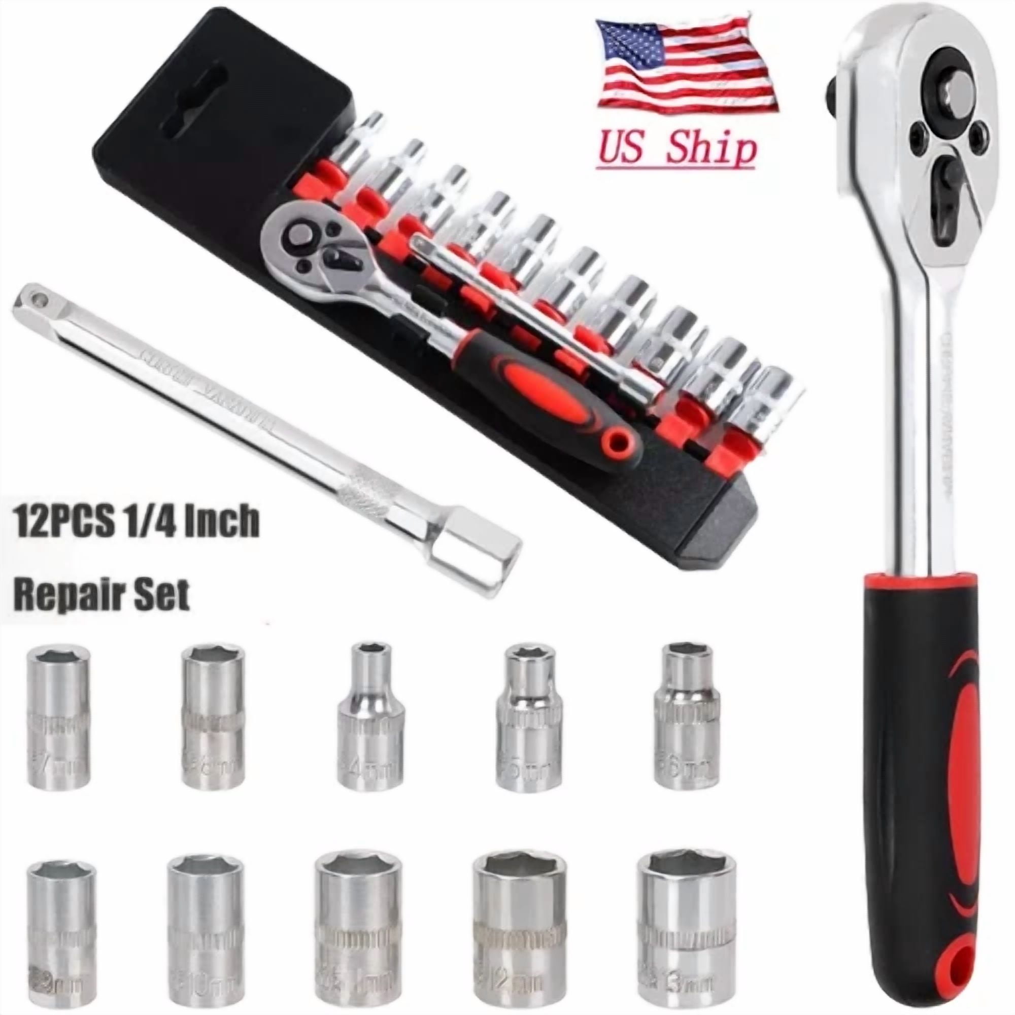 12Pcs/Set 1/4 Inch Ratchet Socket Wrench Set Metric Socket Set Repair Tool - Walmart.com
