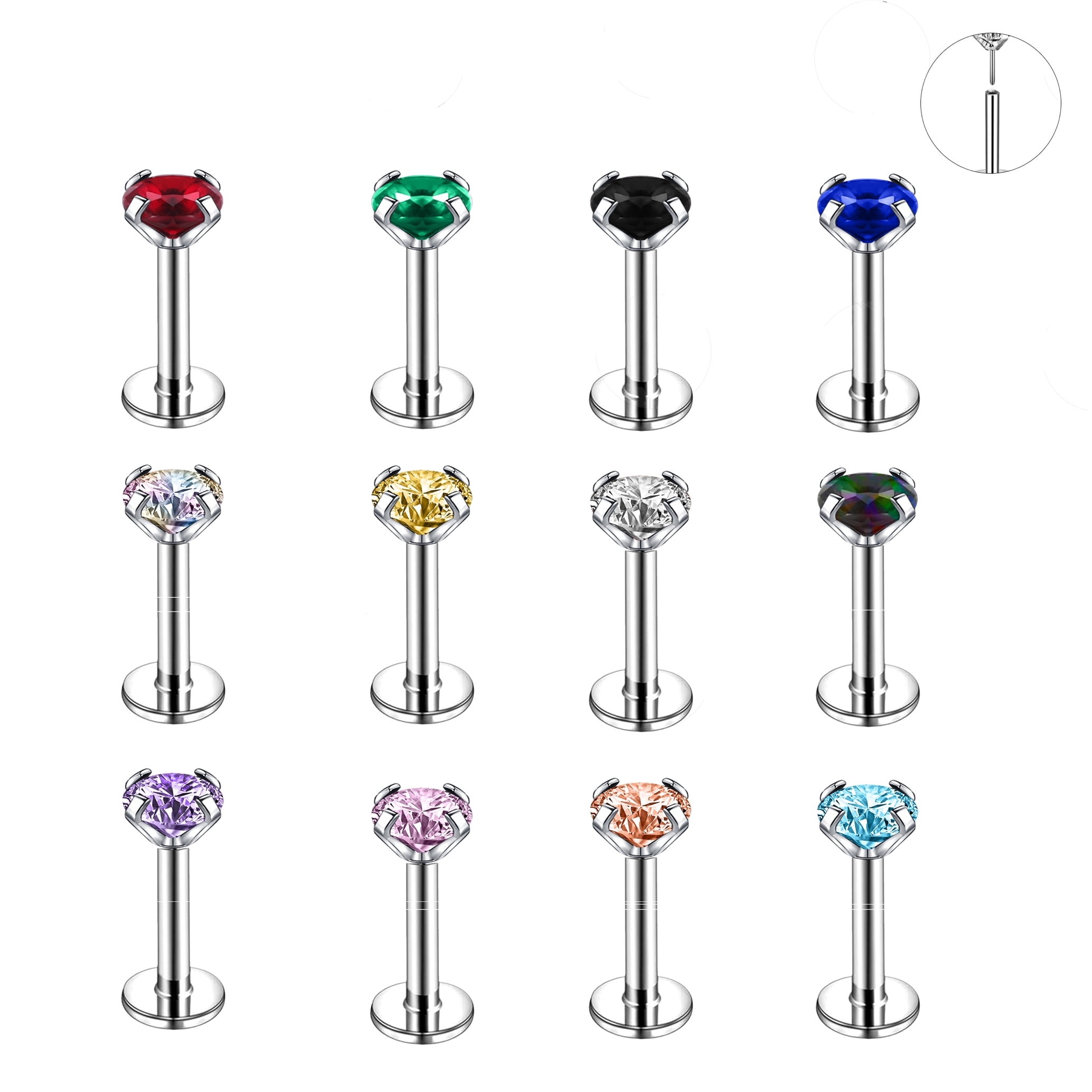 12Pcs/Set 16G Mix Color Crystal Lip Labret Studs Medusa Piercing Tragus ...