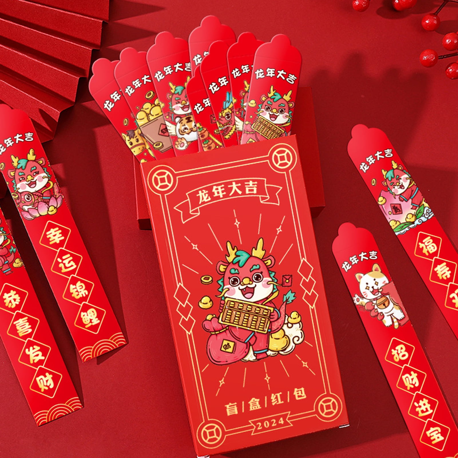12Pcs/Set Dragon Year Red Envelope with 12 Lucky Draw Lots 2024 Year of ...