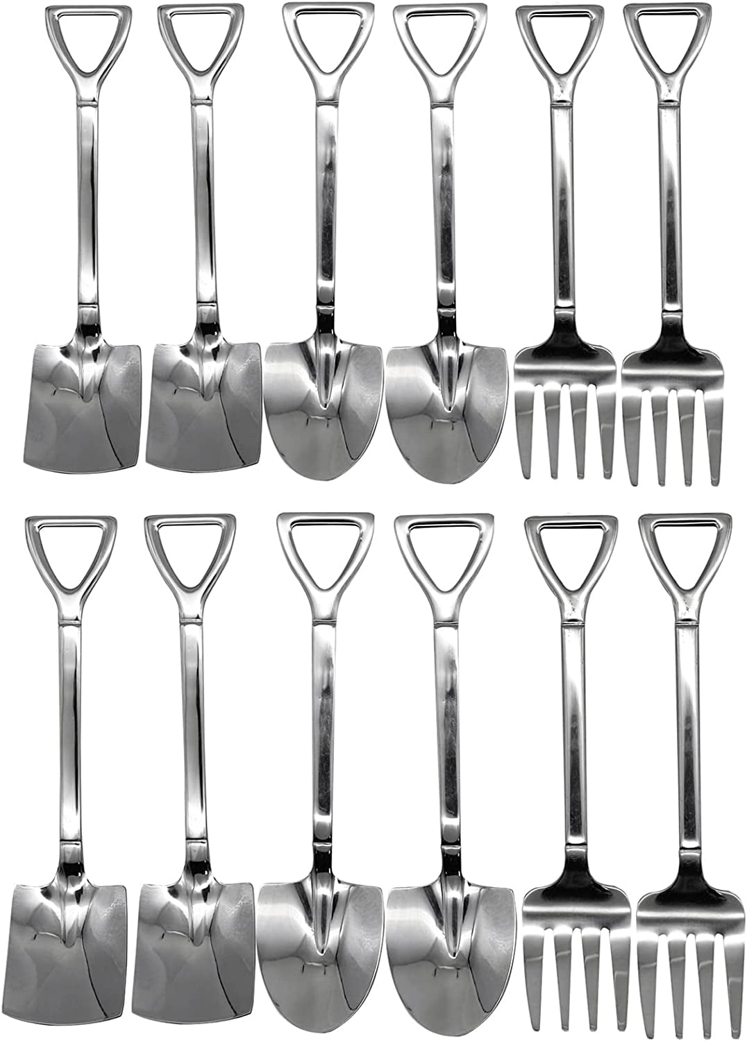 12Pcs Shovel Spoons and Fork Set 18/10(304) Stainless Steel Spade Shape ...
