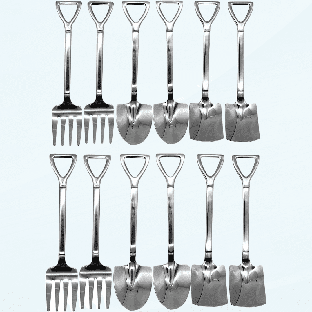 12Pcs Shovel Spoons and Fork Set 18/10(304) Stainless Steel Spade Shape Silverware Set 6.1inch ...