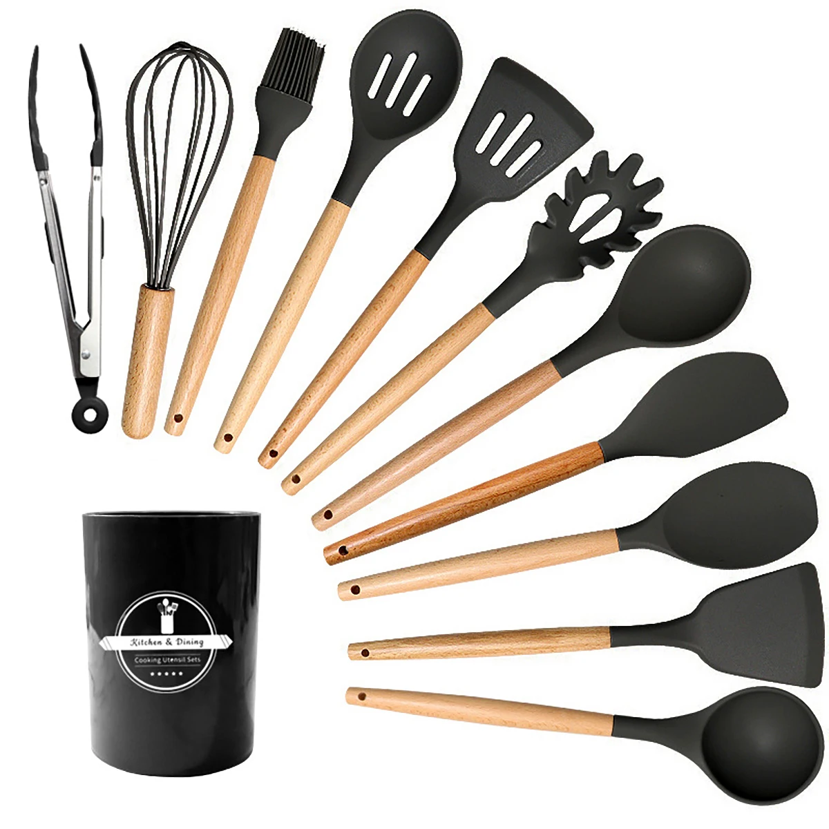 12Pcs Silicone Cooking Utensils Set For Non-stick Cookware Black ...