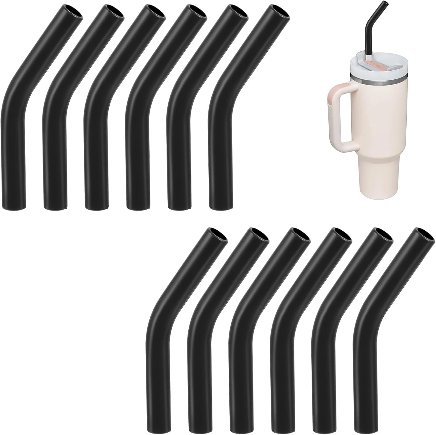 12Pcs Silicone Straw Tips, Flex Elbow Rubber Straw Tips, Black Silicone ...