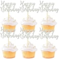 12Pcs Silver Glitter Happy Birthday Cupcake Toppers, Birthday Party ...