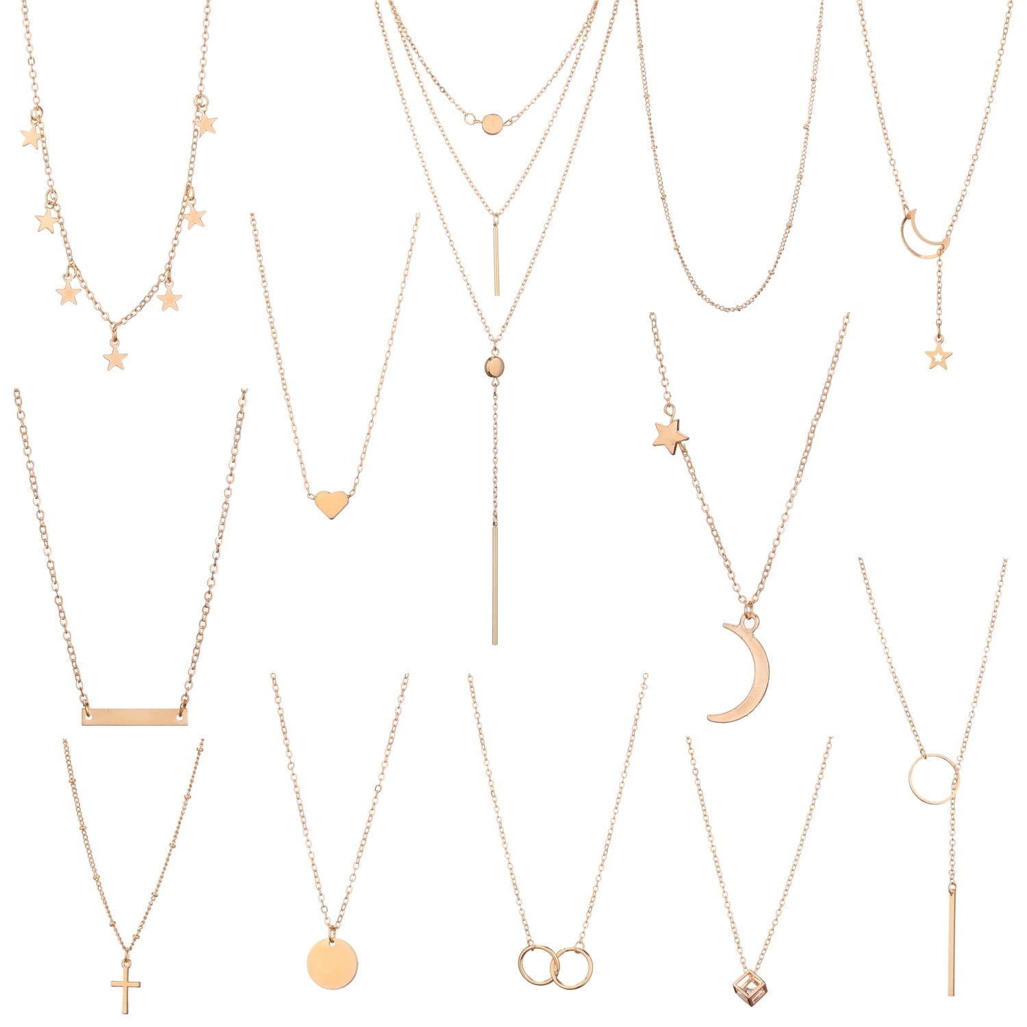 12Pcs Simple Gold Chain Necklace Multilayer Choker Necklaces Set for ...