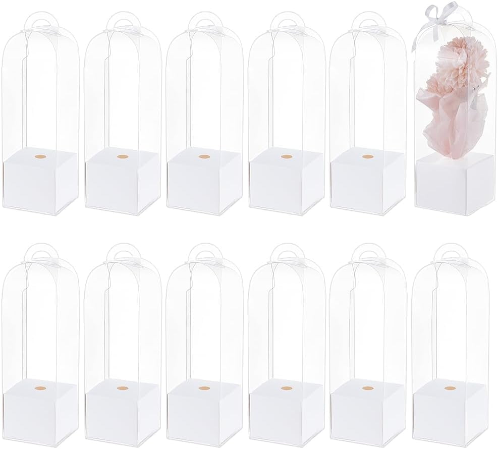 12Pcs Single Rose Flower Box Empty Bag Clear Flower Packing Boxes ...