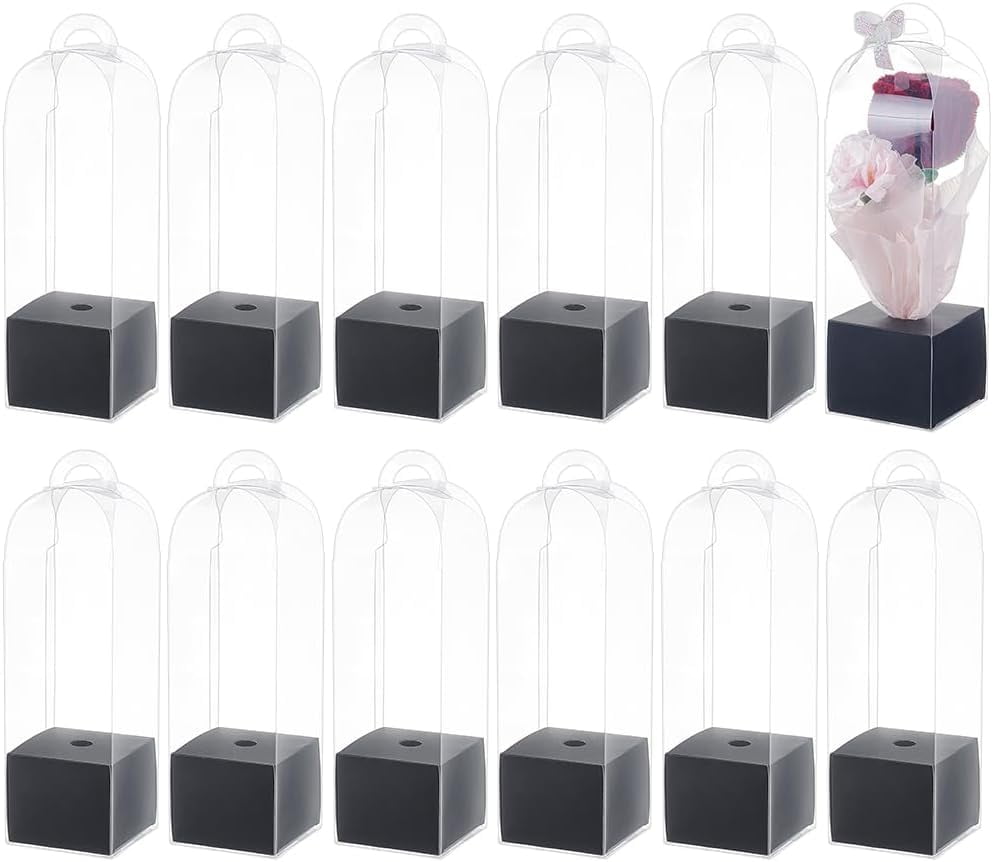 12Pcs Single Rose Flower Box Empty Bag Clear Flower Packing Boxes ...