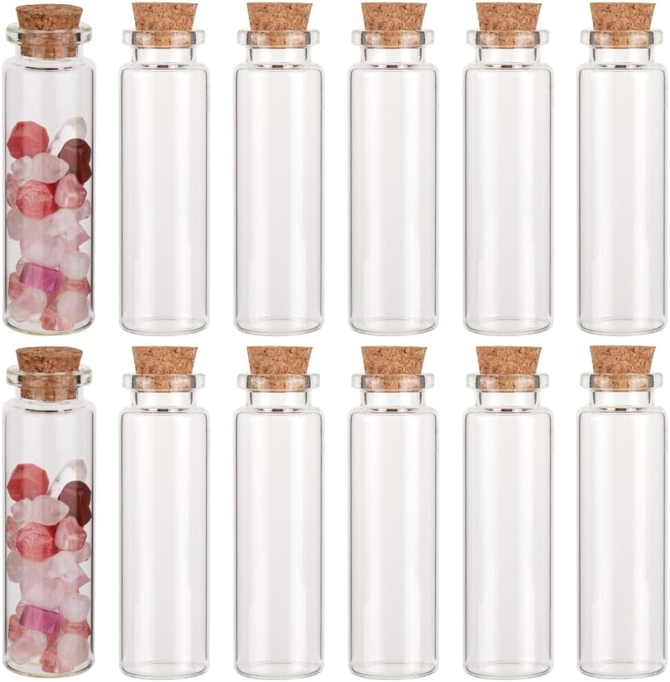 DIY 12Pcs Small Glass Bottles with Cork 15ml/0.5oz Mini Clear Candy Jars with Cork Stoppers Tiny ...