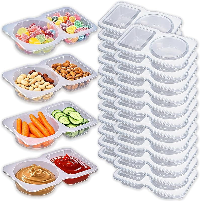 12Pcs Snack Pack Containers, Double Compartment Condiment Containers ...