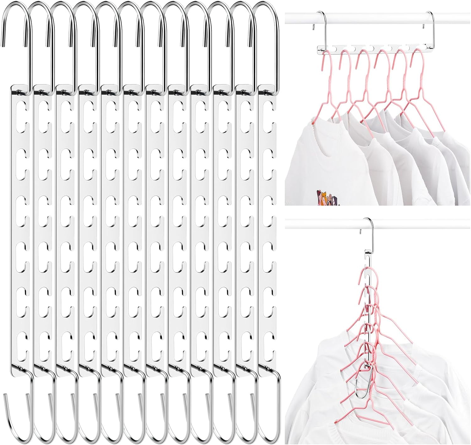 12Pcs Space Saving Hangers, Magic Hangers Space Saving, Stainless Steel ...