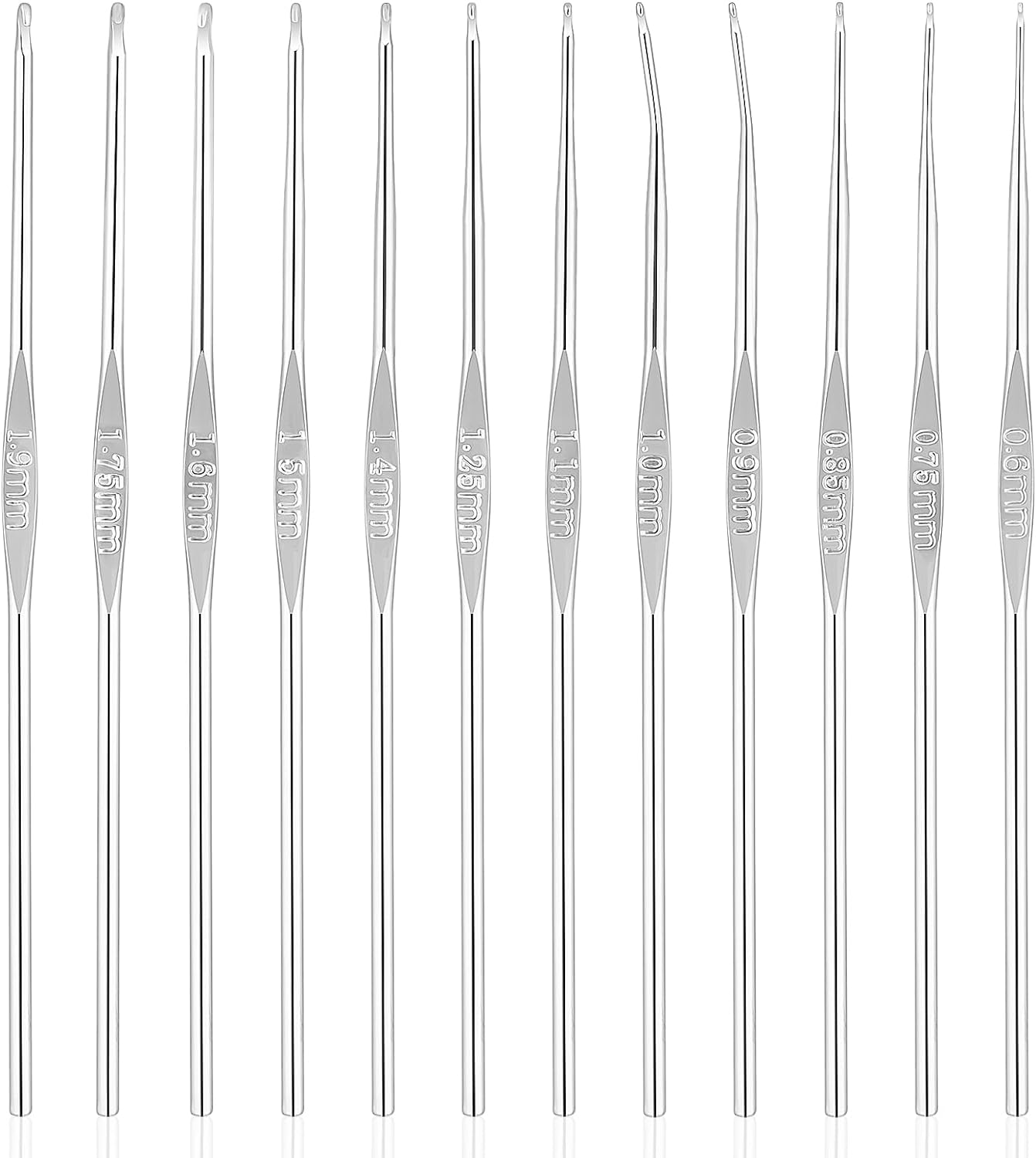 12Pcs Stainless Steel Crochet Hooks, Lace Crochet Hooks Set 0.6mm - 1 ...