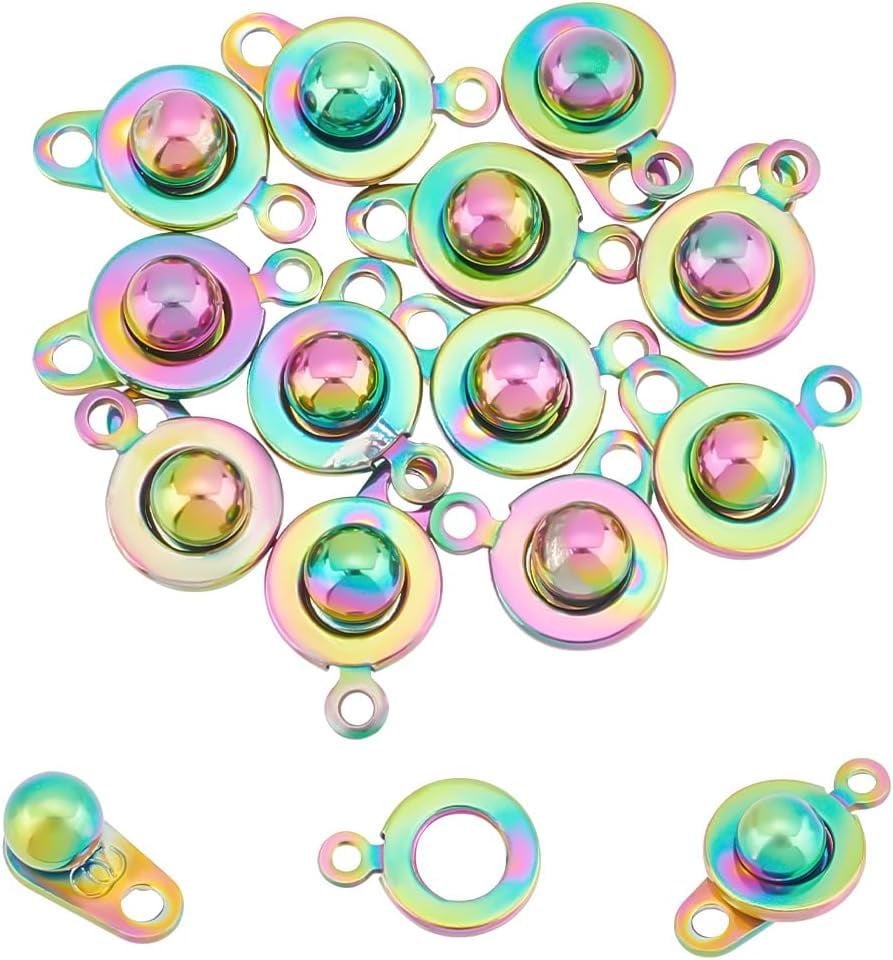 12Pcs Stainless Steel Small Snap Clasps Rainbow Color Round Clasps Ball ...