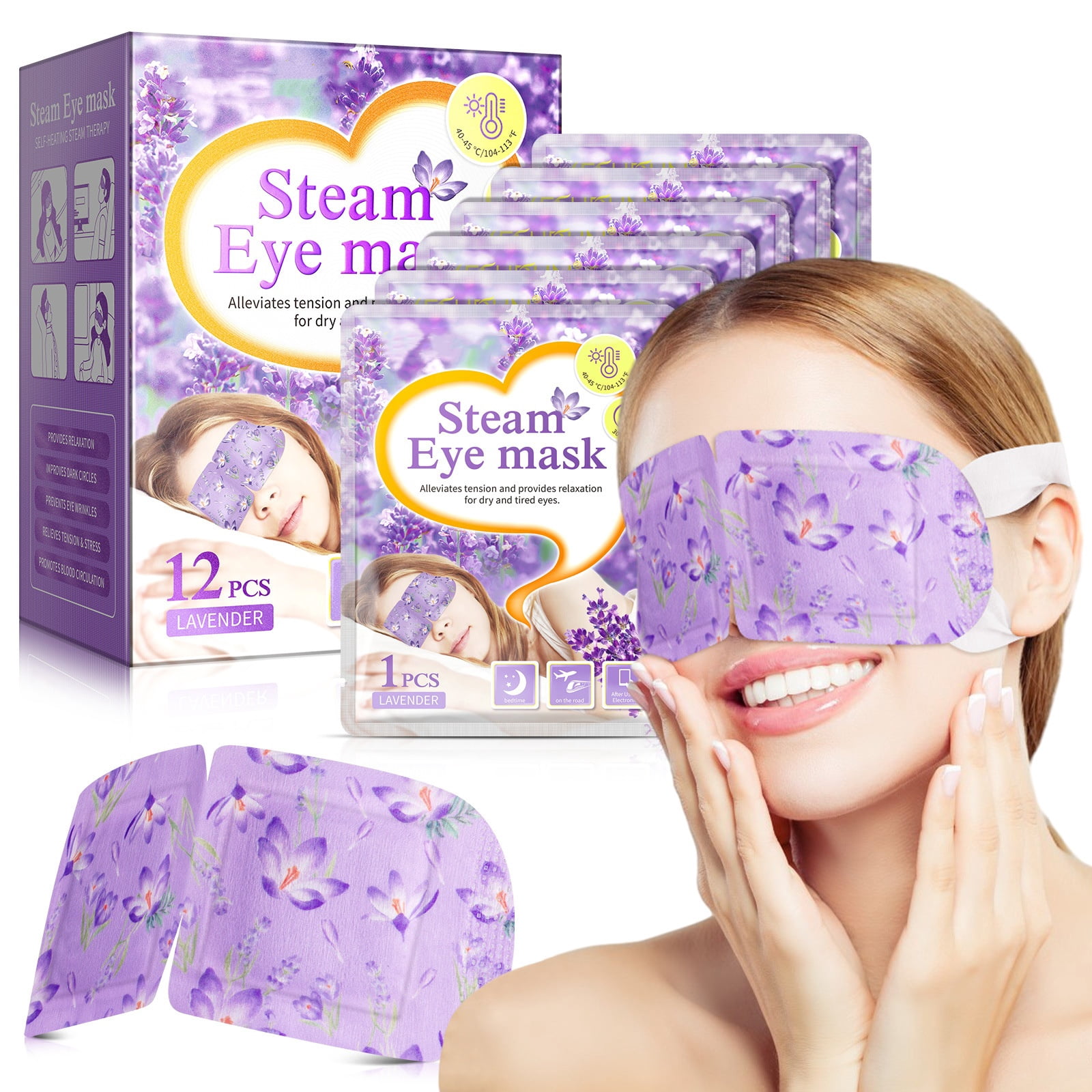12Pcs Steam Eye Mask, Disposable Lavender Self Heating Eye Mask, SPA ...
