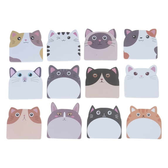 12Pcs Sticky Note Paper Cartoon Cats Note Paper Pocket Writing Pad ...