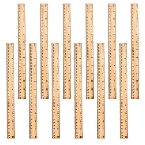 12Pcs Straight Rulers 30CM Wood Ruler Students Measurement Drafting ...