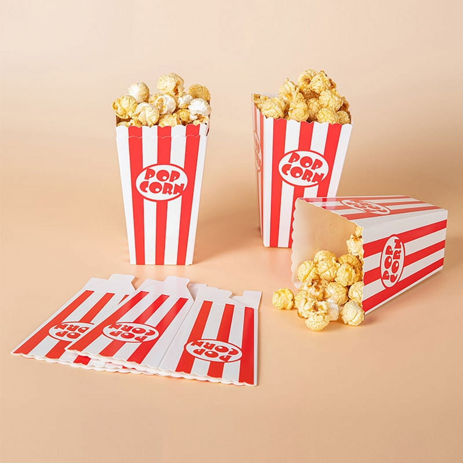 12Pcs Striped Popcorn Paper Boxes Buckets Red White Stripes Bags Snack ...