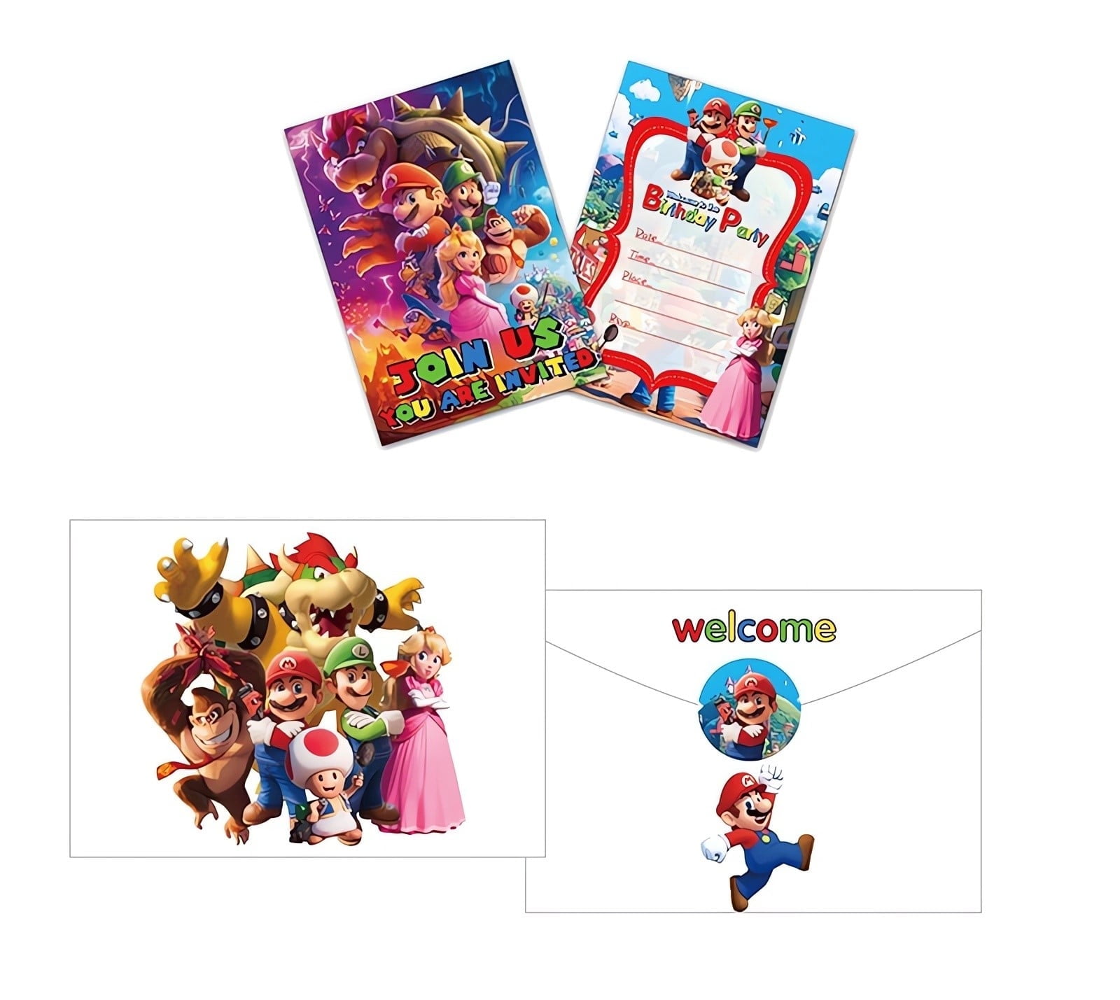 "Kenvfego Super Mario Bros Birthday Invitations, 12 Cards, Stickers ...