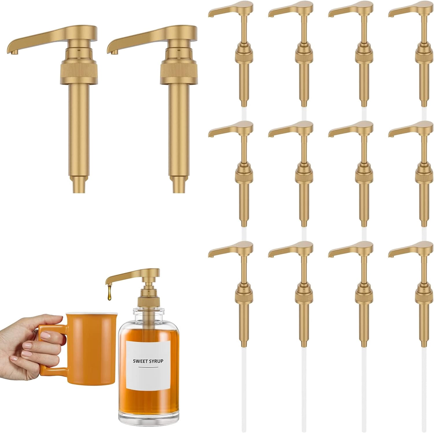 12Pcs Syrup Pumps Plastic Coffee Syrup Pump Dispenser Premium Gold ...
