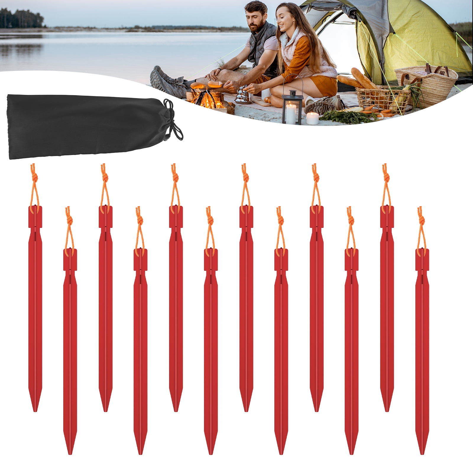 12Pcs Tent Stakes 7inch Aluminum Alloy Tent Pegs with Ropes and Storage ...