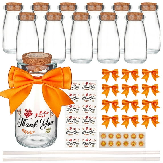 12Pcs Thanks Favors Glass Bottles DIY Candy Jars with Orange Ribbons ...