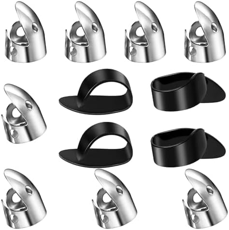 12Pcs Thumb Picks Set Adjustable Banjo Picks 8Pcs Stainless Steel ...