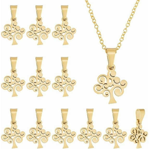 12Pcs Tree of Life Charm 304 Stainless Steel Pendants Golden Tree ...