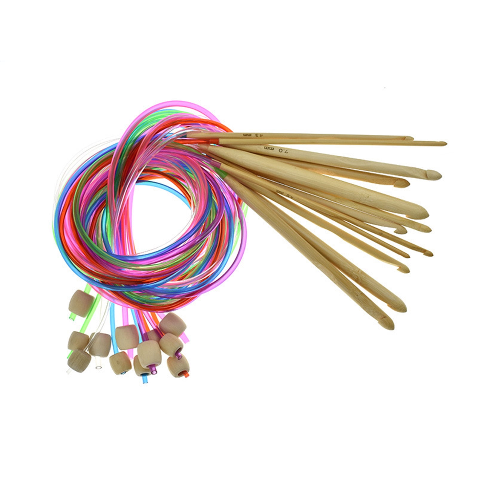12Pcs Tunisian Afghan Crochet Hook with Cable 3.0mm-10mm Wood Circular ...
