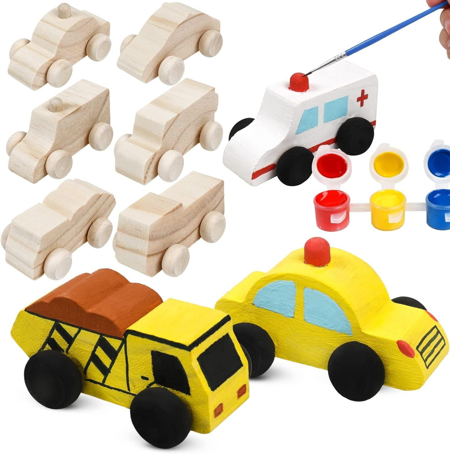 12Pcs Unfinished Wooden Cars DIY Car Paintable Wooden Toy Cars Wooden ...