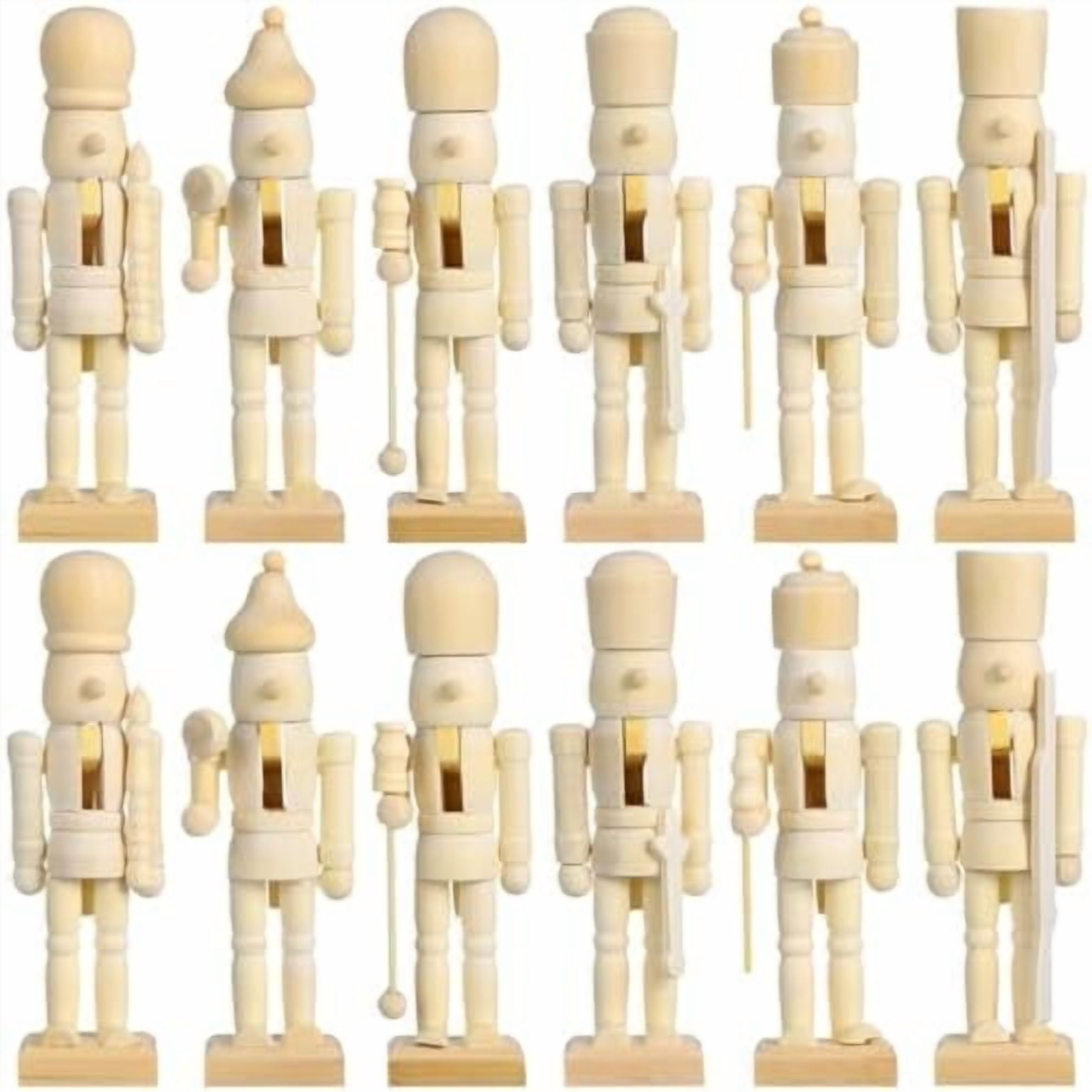 12Pcs Unpainted Wooden Puppets DIY Christmas Decorations Paint Your Own ...