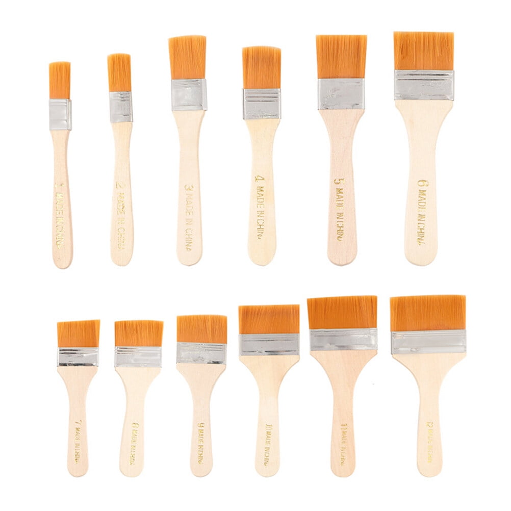 12Pcs Utility Paint Brushes Set, Wood Handle, Nylon Bristle, for Stain ...