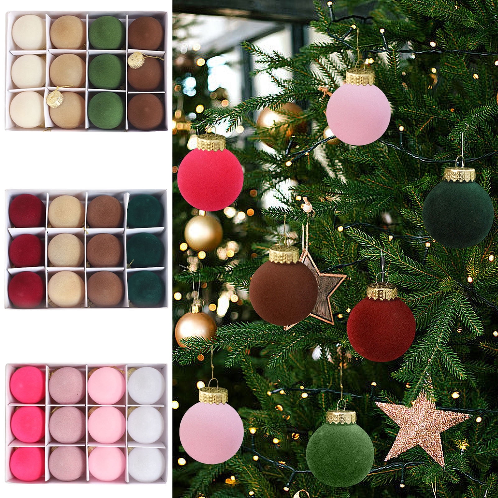 12Pcs Velvet Christmas Balls Flocked Christmas Tree Ball Ornaments ...