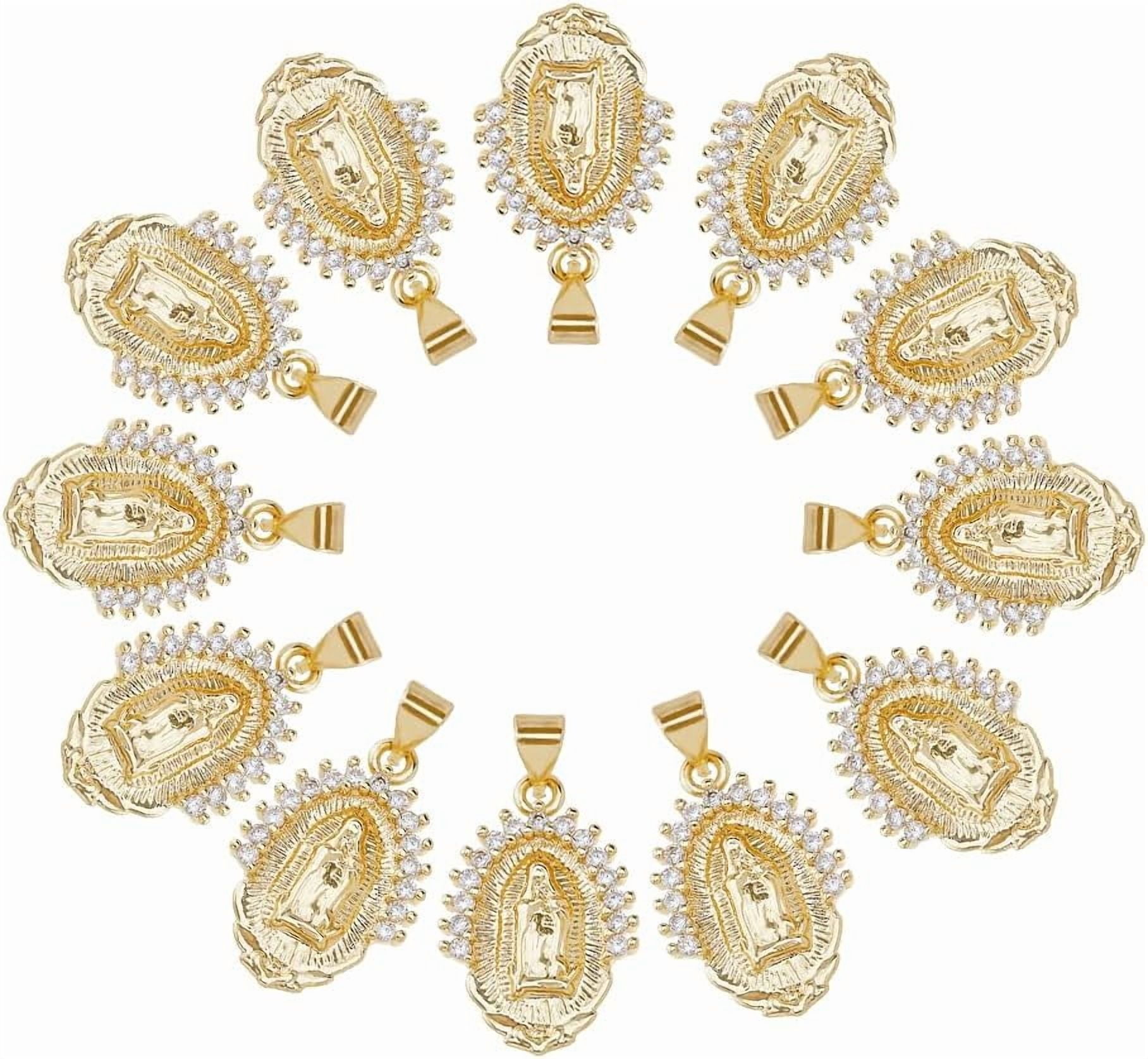 12Pcs Virgin Maria Charms 18K Gold Plated Brass Cubic Zirconia Pendant ...
