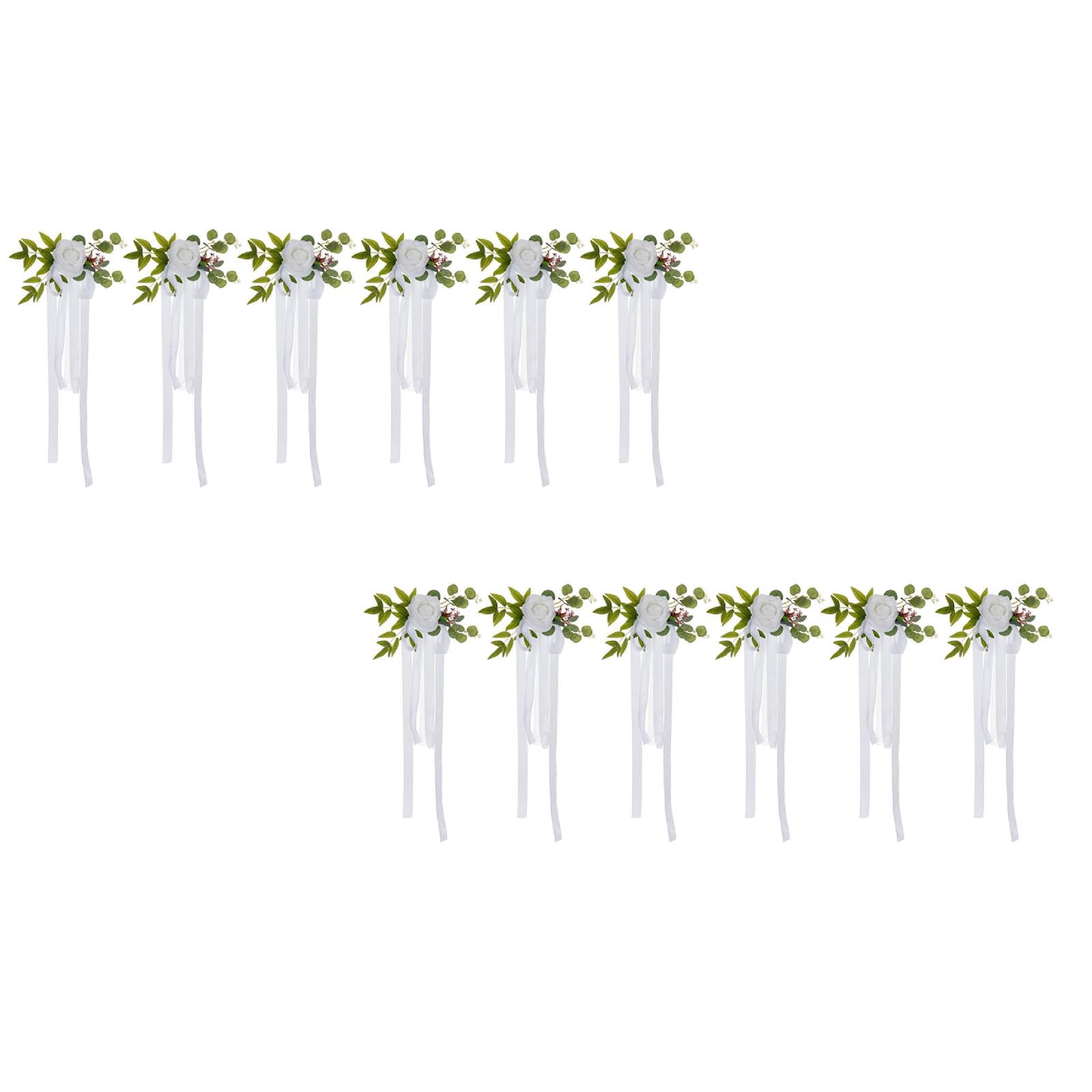 12Pcs Wedding Aisle Rose Flowers with Ribbons & Leaves Chair ...